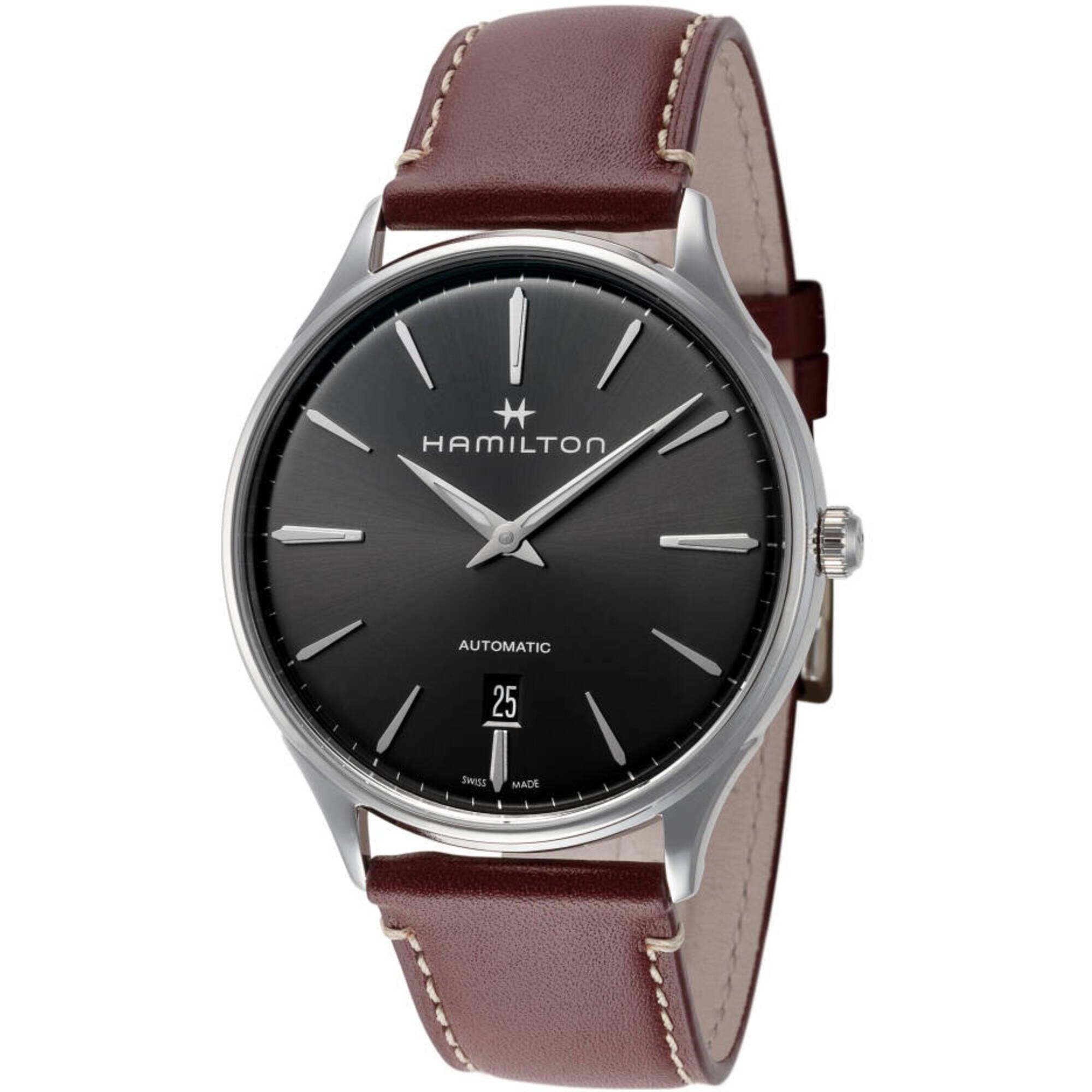 Hamilton Men's Watch - Jazzmaster Thinline Auto Grey Dial Leather Strap ...