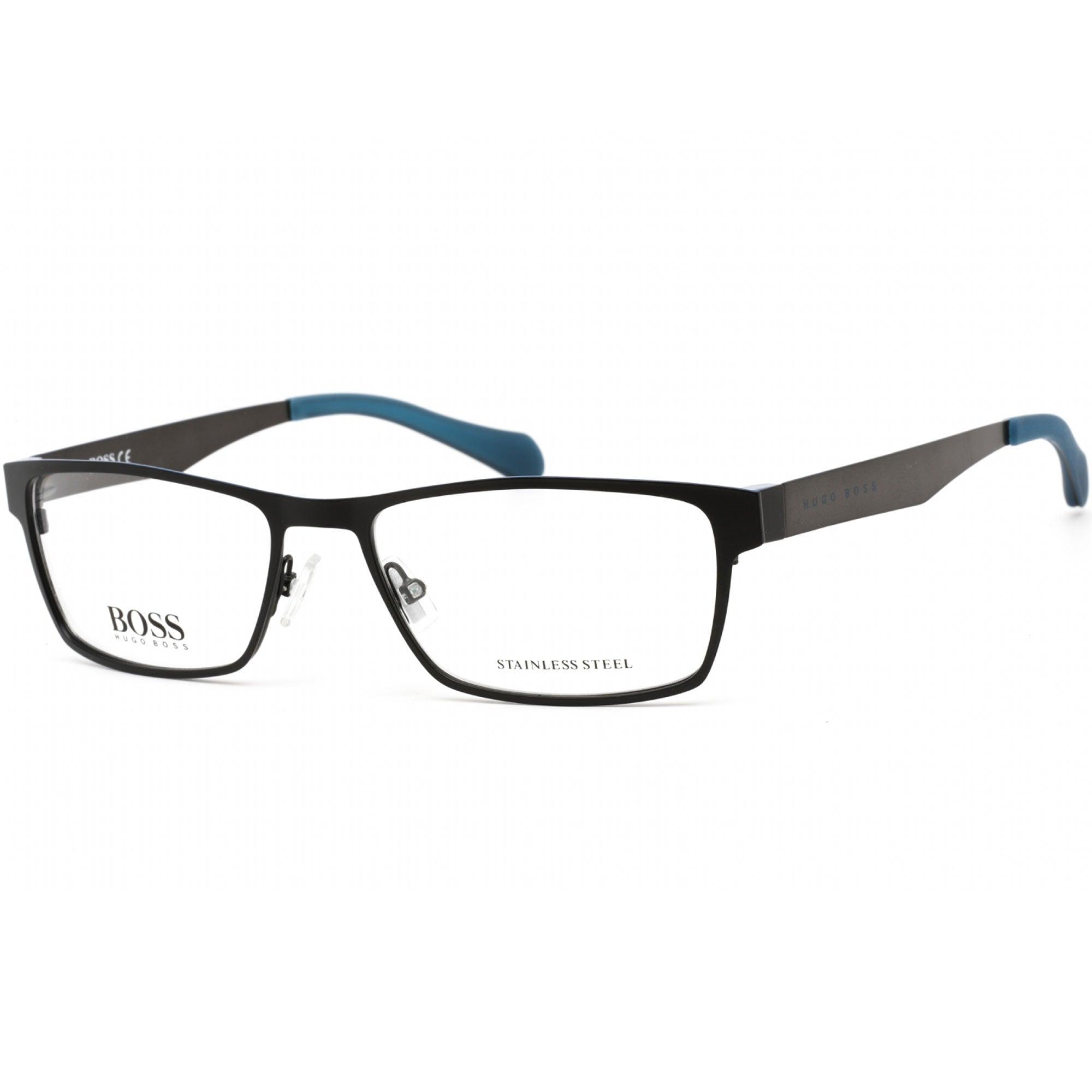 Hugo Boss Men's Eyeglasses - Matte Black/Blue Rectangular Shape Frame