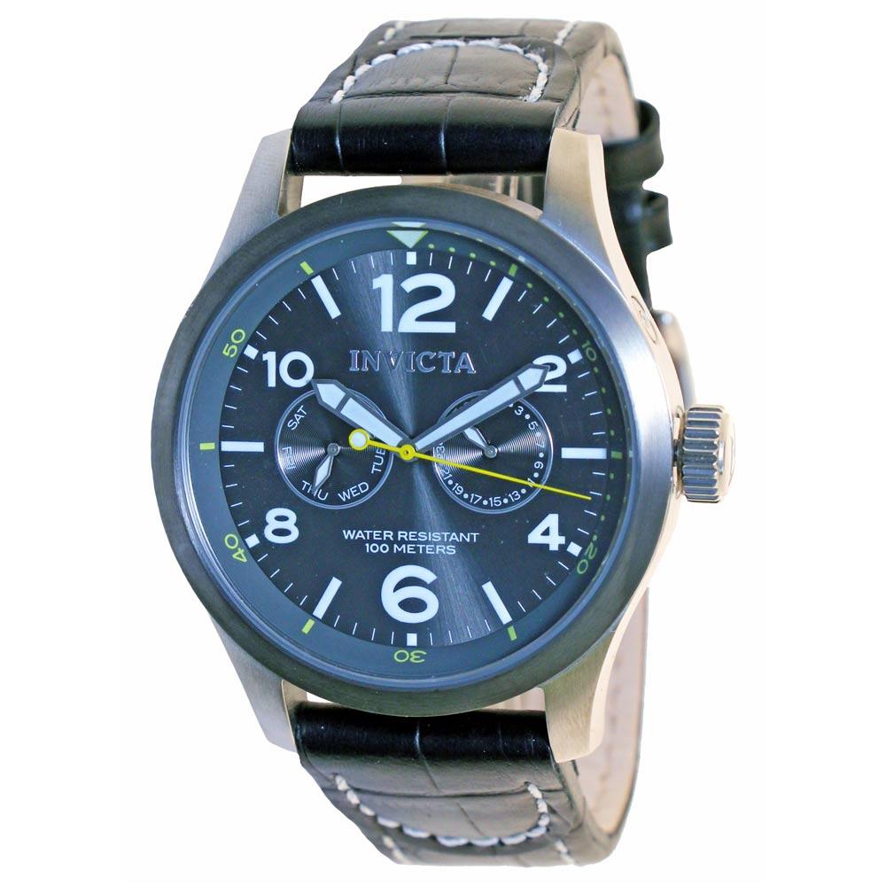 Invicta 14142 Men's I Force Grey Dial Grey Bezel Black Leather Strap W