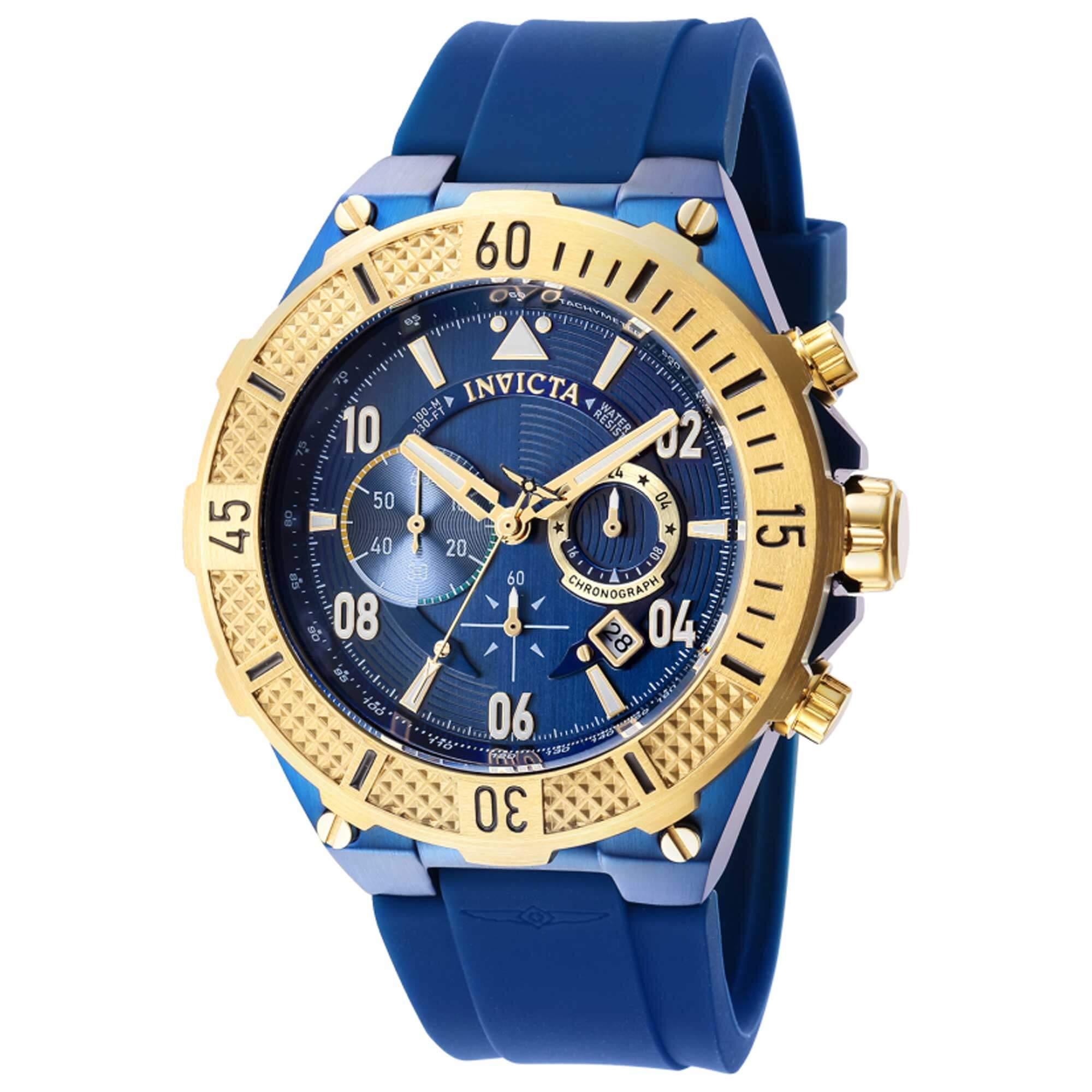 Invicta Men's Chrono Watch - Aviator Yellow Gold, Black Rotating Bezel