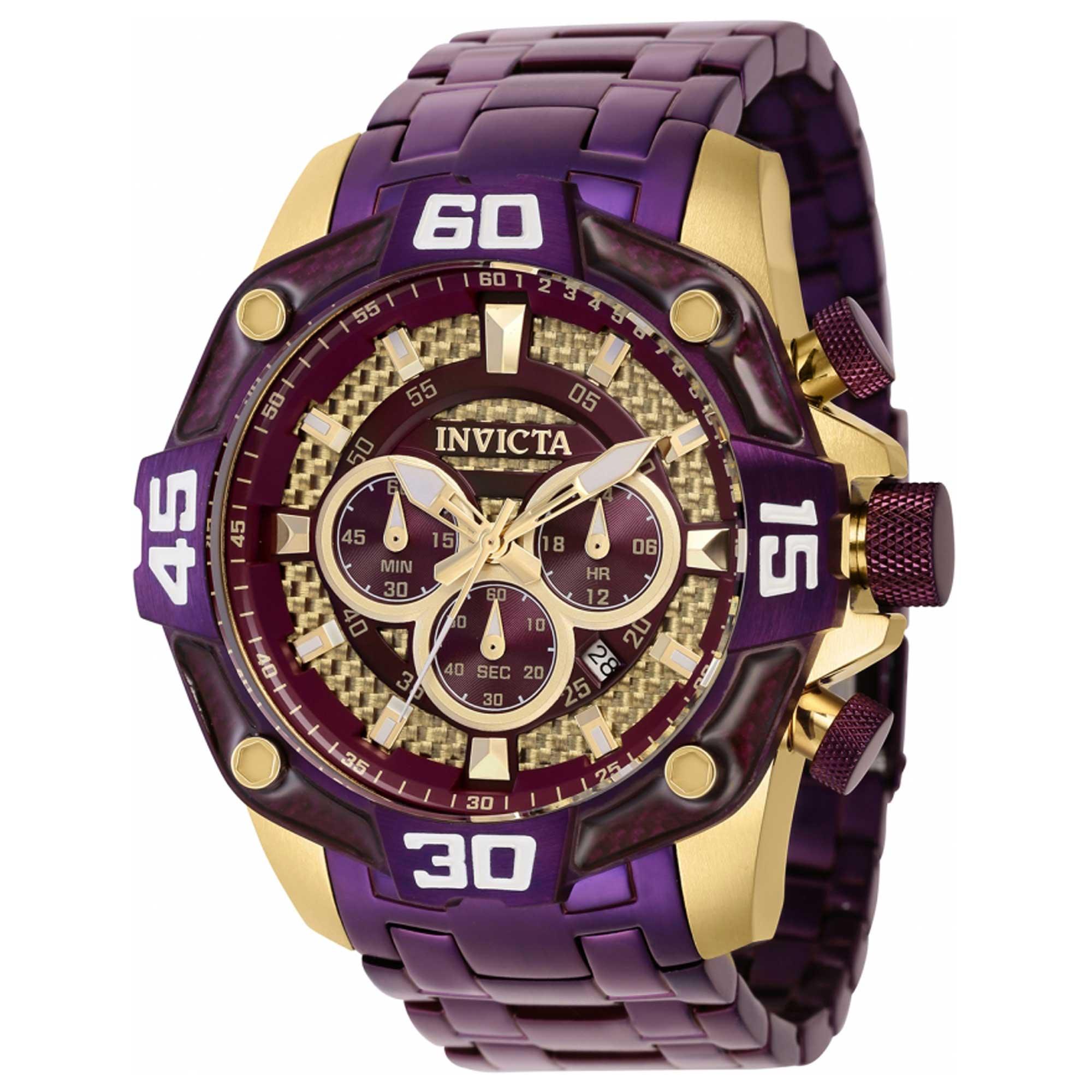 Invicta Men's Chronograph Watch - Pro Diver Dark Purple and Gold Dial