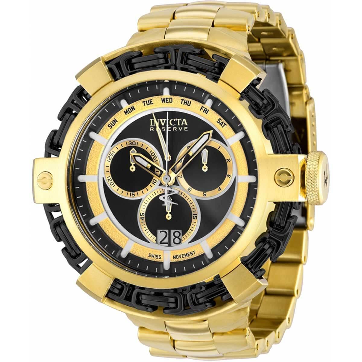 Invicta Men's Chronograph Watch - Reserve Wolf King Black and Gold Ton