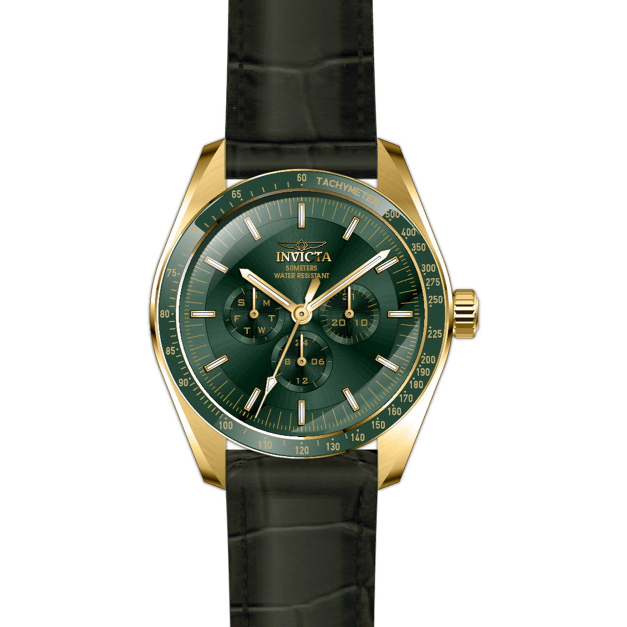 Invicta Men's Quartz Watch - Specialty GMT Green Dial Black Leather St