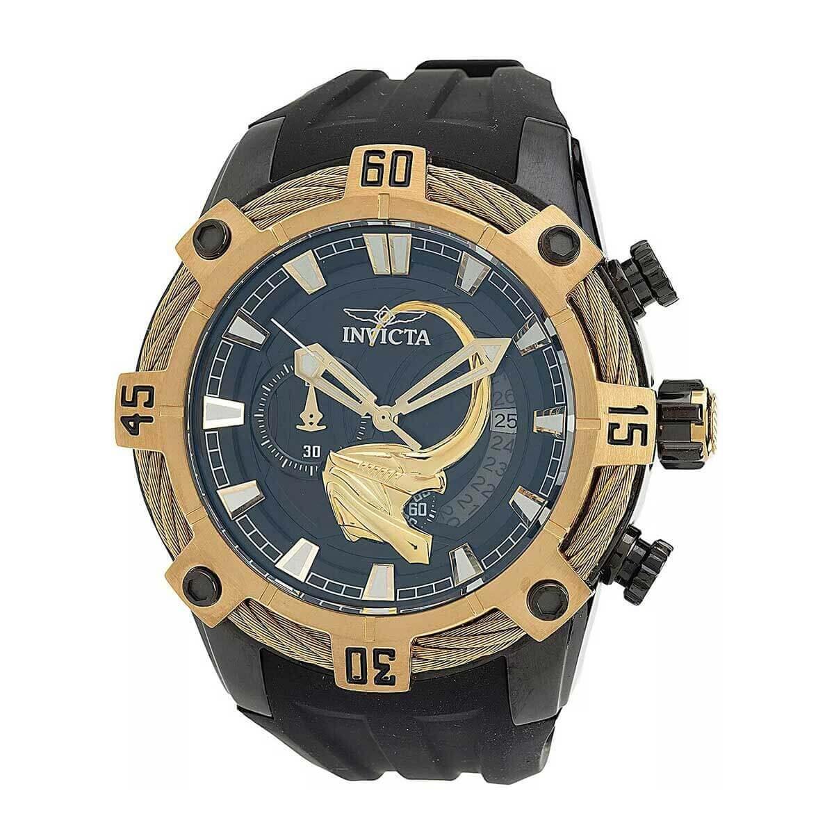 Invicta Men's Watch - Marvel Loki Chrono Black and Gold Dial Silicone
