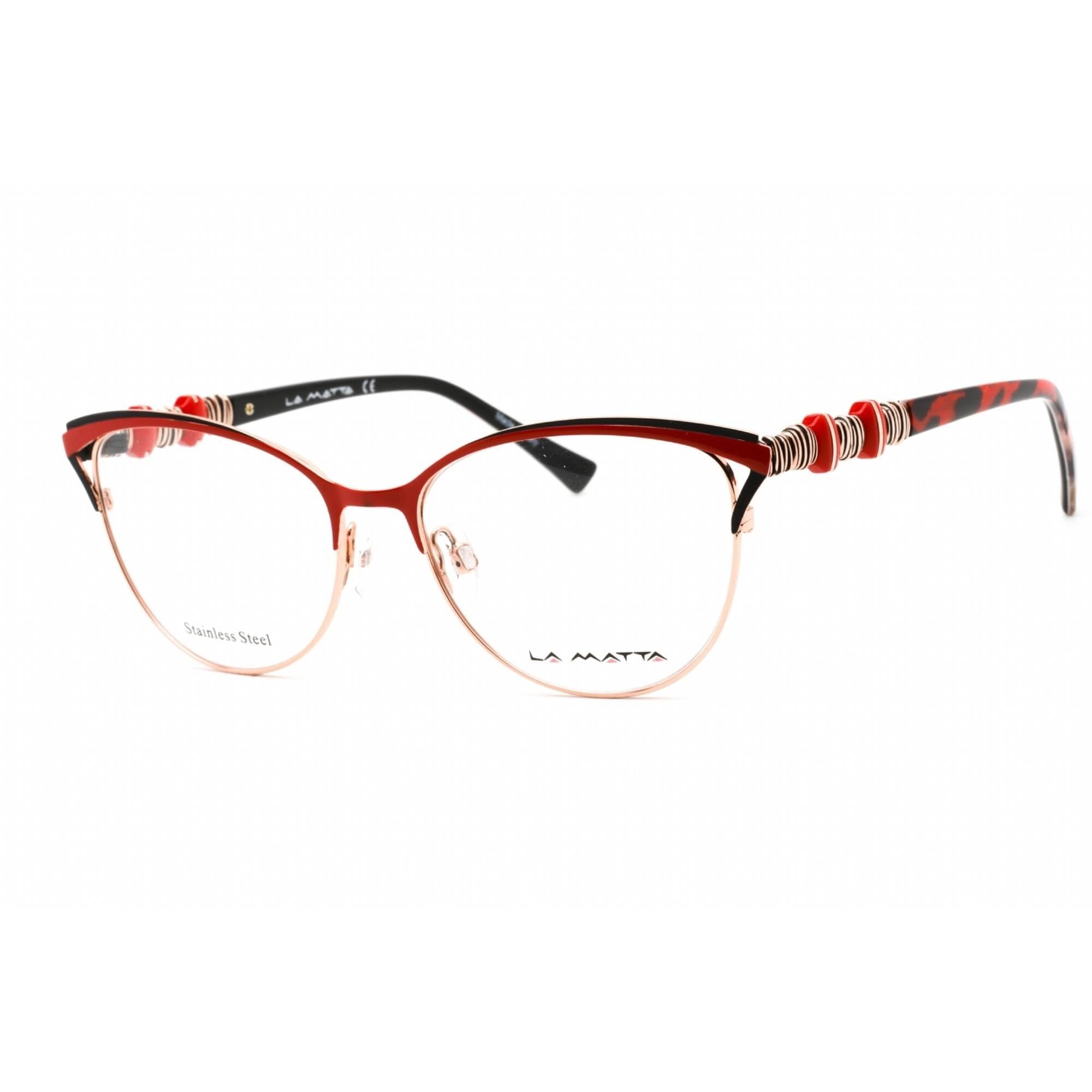 La Matta Women's Eyeglasses - Full Rim Cat Eye Red and Gold Metal Fram