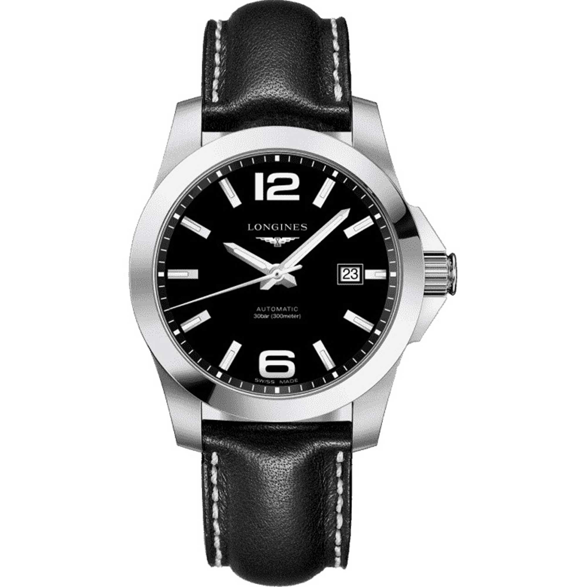 Longines Men's Watch - Conquest Automatic Date Display Black Leather ...