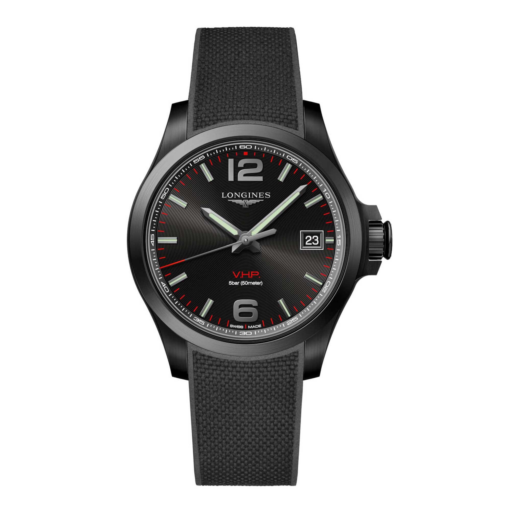 Longines Men's Watch - Conquest V.H.P. Date Display Black Rubber Strap ...