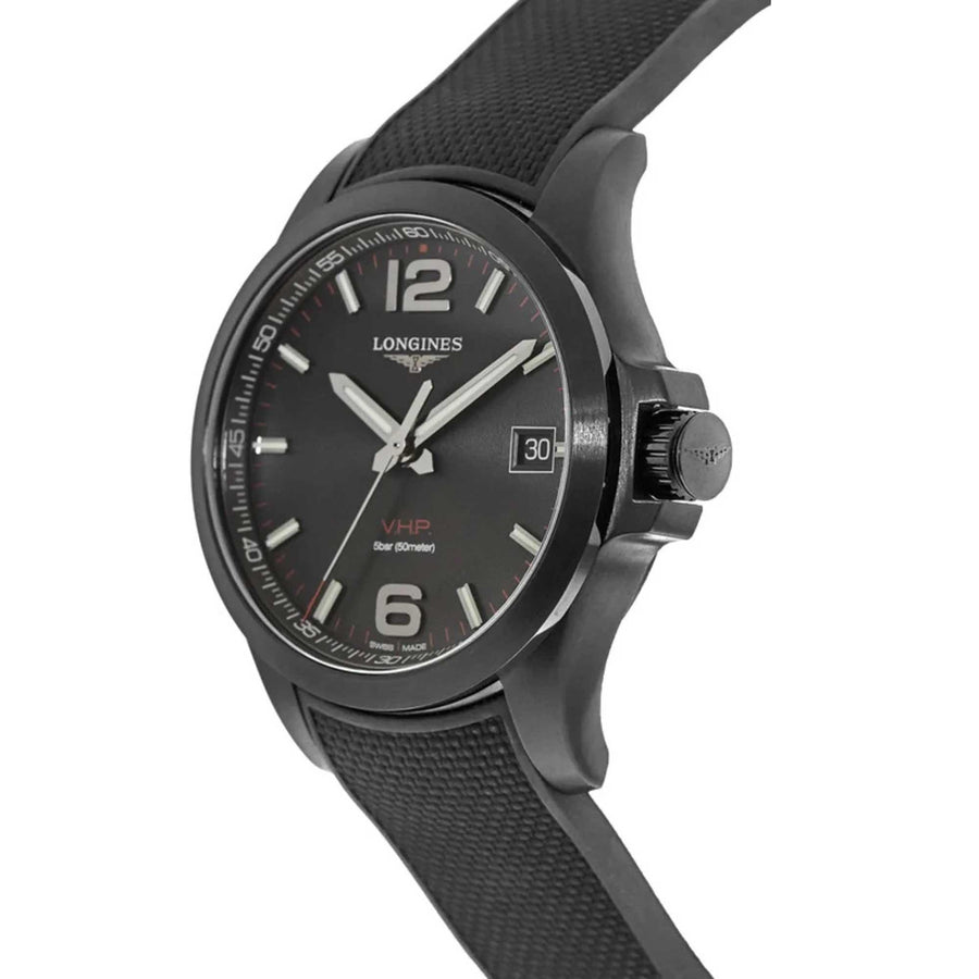 Longines Men's Watch - Conquest V.H.P. Date Display Black Rubber Strap