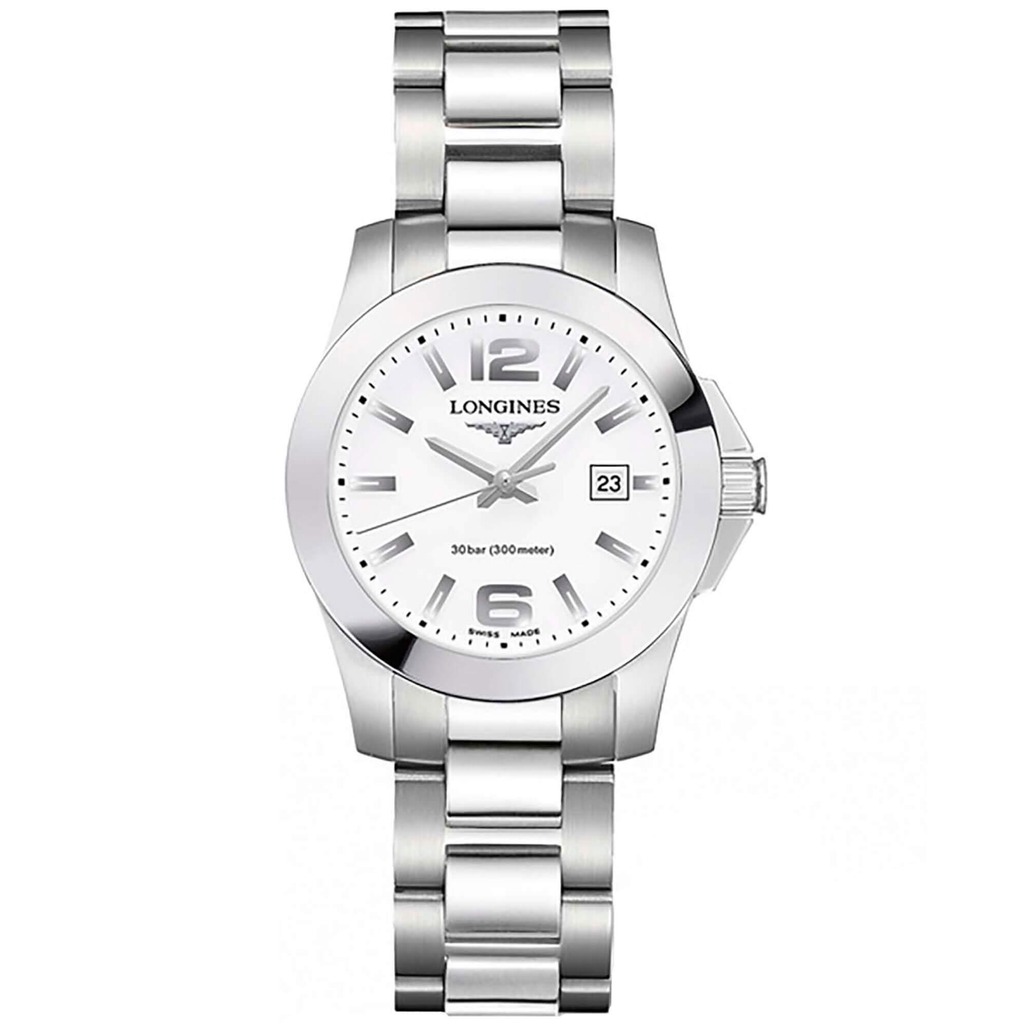 Longines Women's Watch - Conquest White Dial Stainless Steel Bracelet