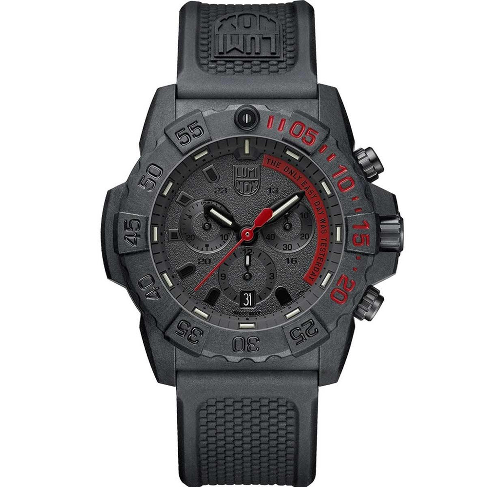 Luminox Men's Chronograph Watch Navy Seal Black and Red Dial Strap
