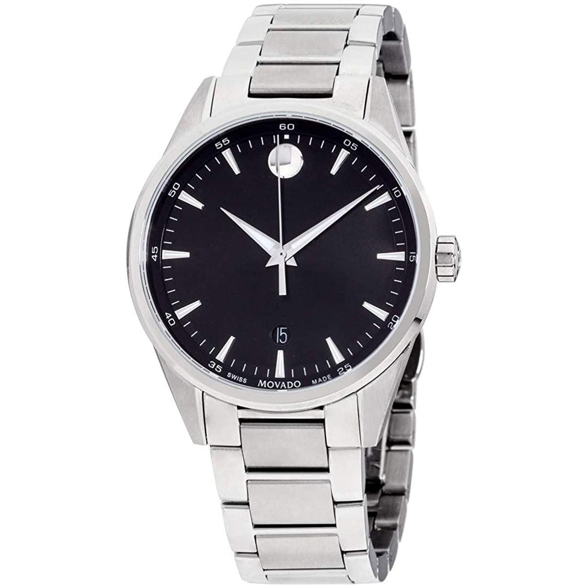 Movado Men's Quartz Watch - Stratus Black Dial Stainless Steel Bracele
