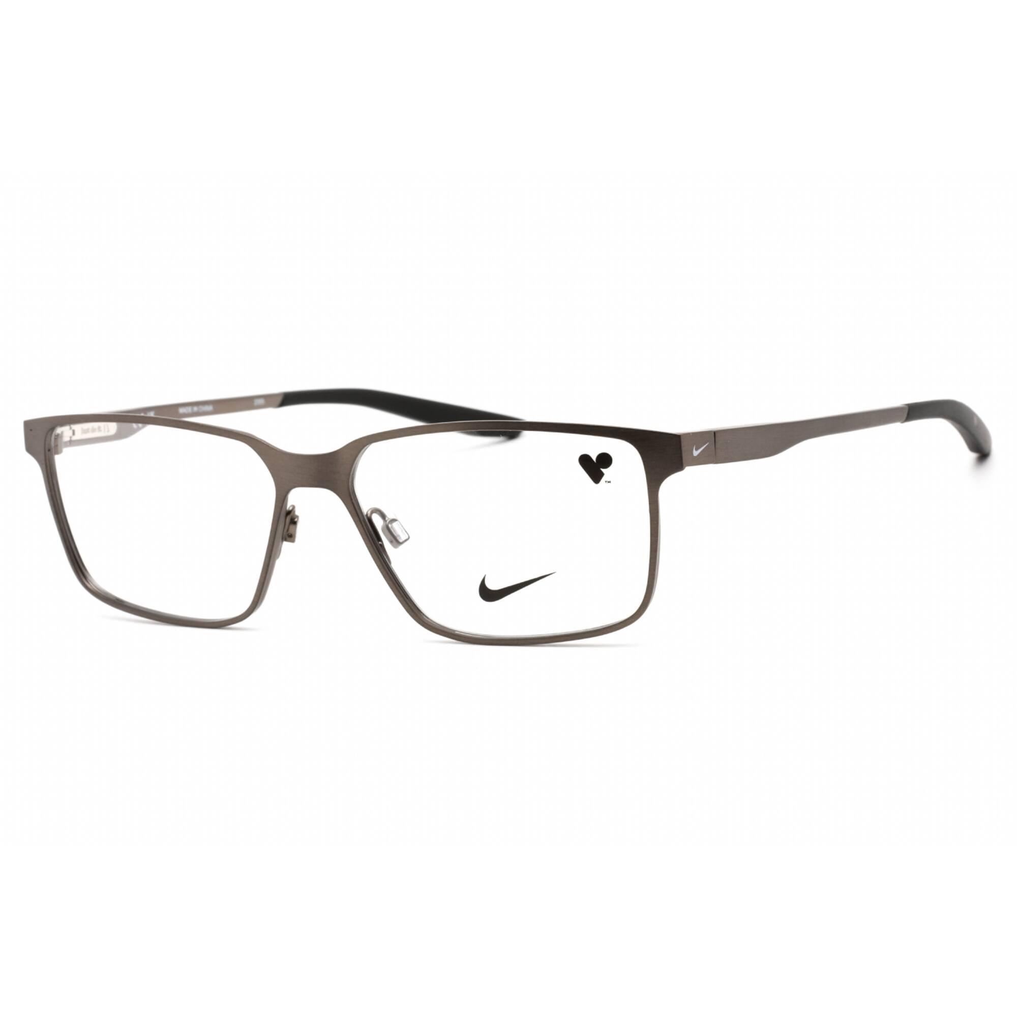 Nike Men's Eyeglasses - Full Rim Clear Lens Silver Metal Rectangular F