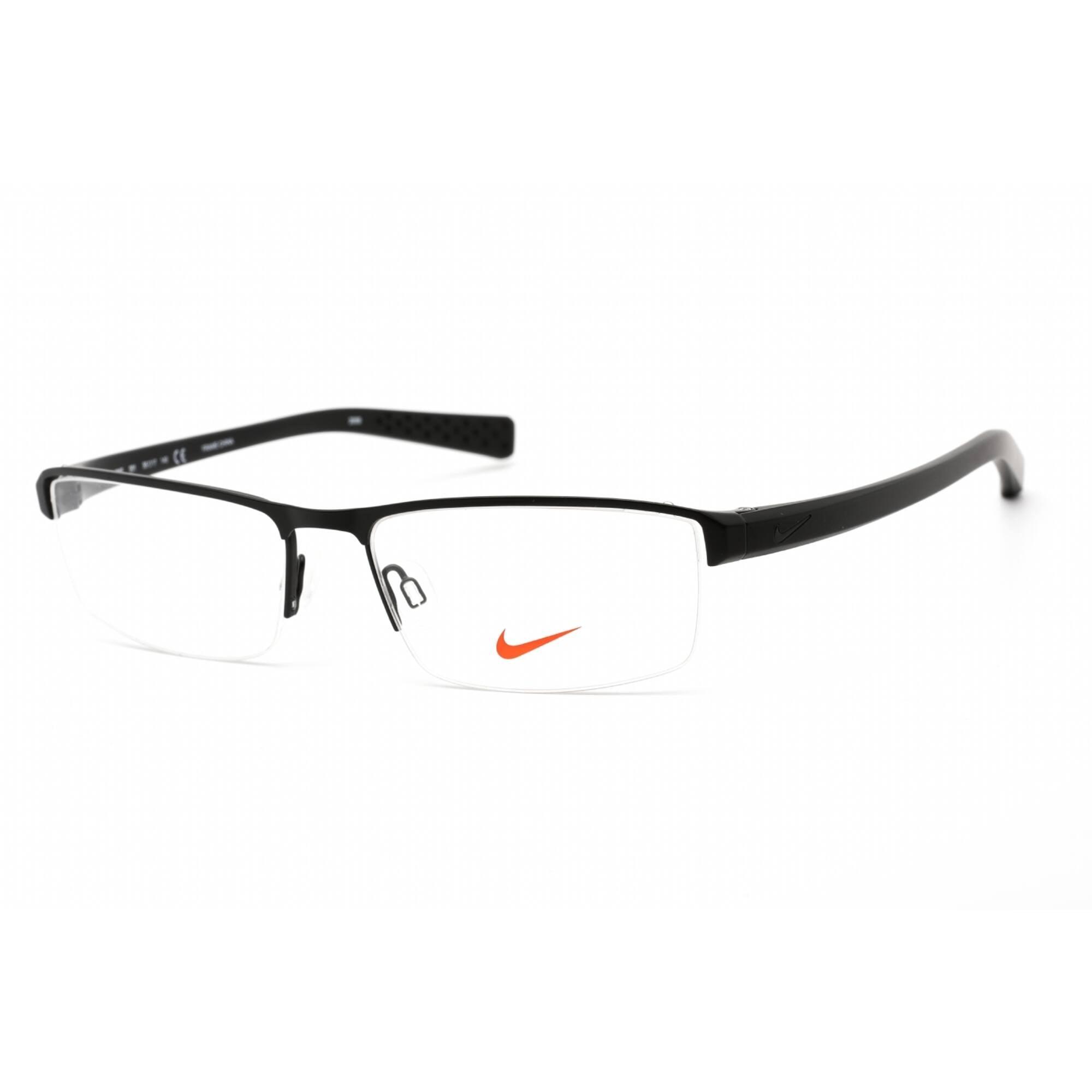Nike Unisex Eyeglasses - Half Rim Satin Black Rectangular Metal | NIKE