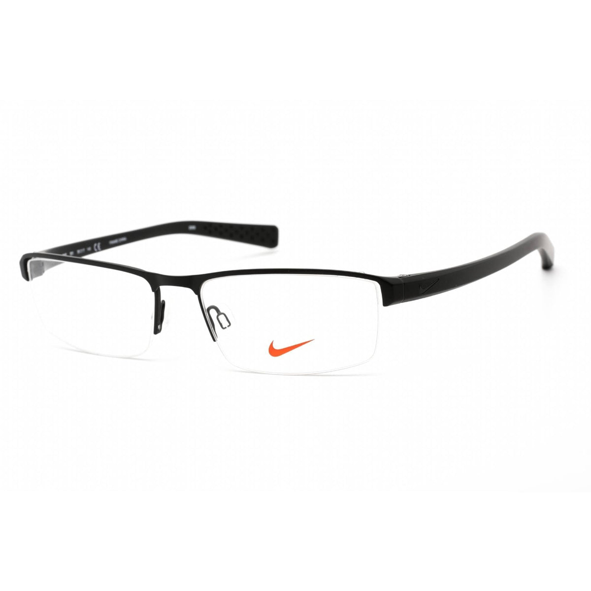 Nike Unisex Eyeglasses - Half Rim Satin Black Rectangular Metal | NIKE