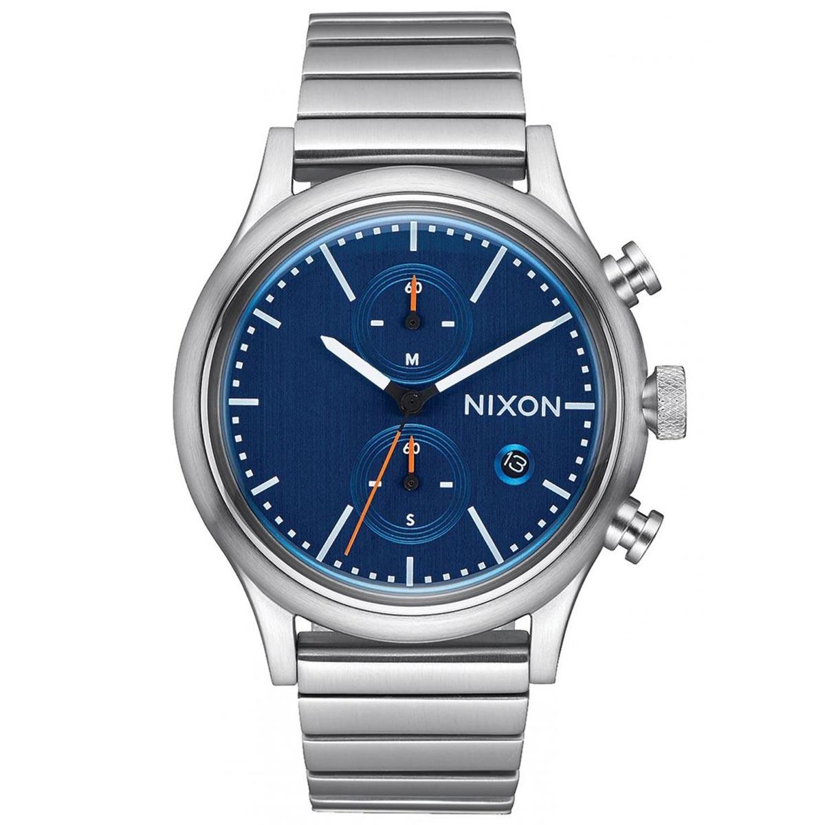 Nixon Men's Chronograph Watch - Station Quartz Blue Dial Silver Bracel
