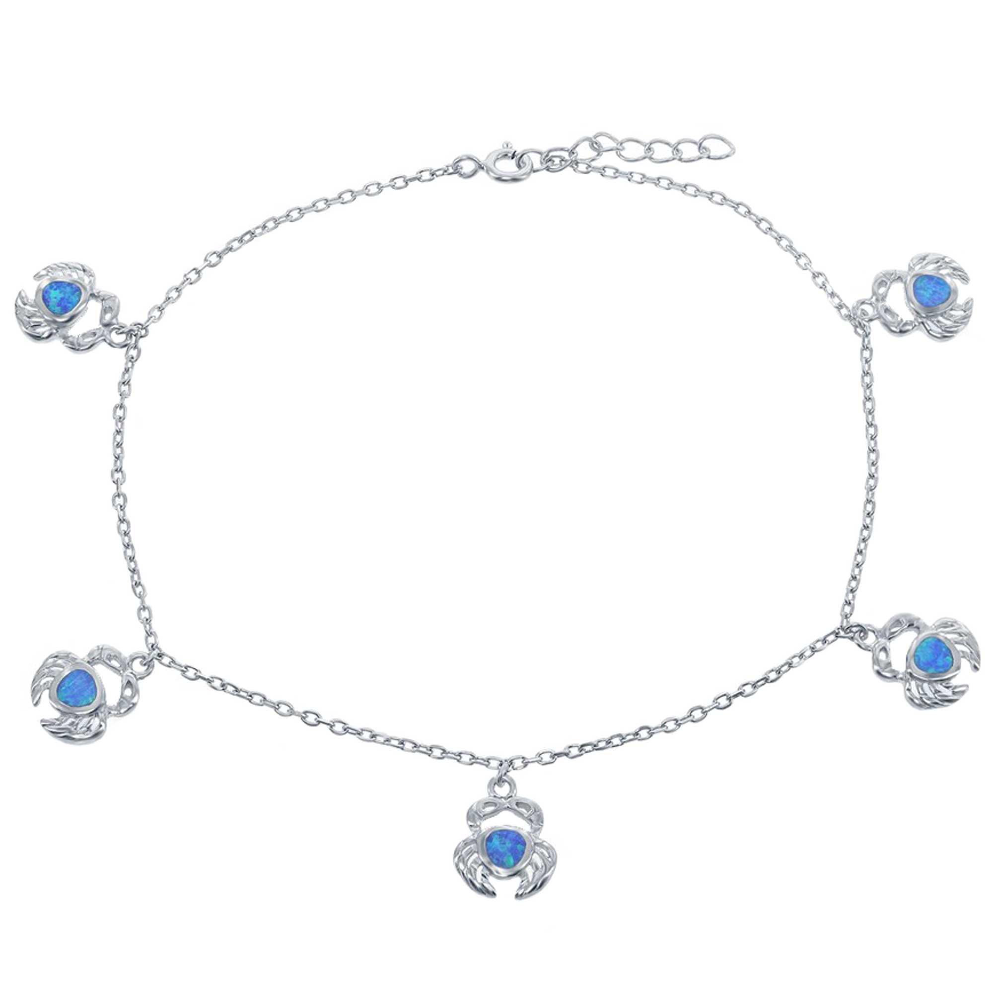 Women's Anklet - Sterling Silver Material Blue Inlay Opal Crab Design