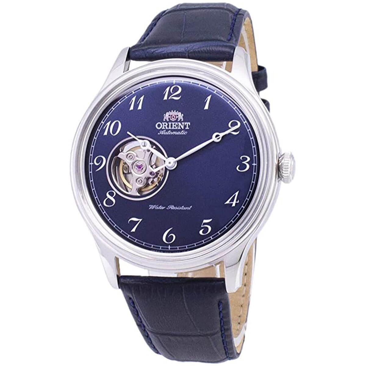 Orient Men's Quartz Watch - Bambino Blue Open Heart Dial Leather Strap ...