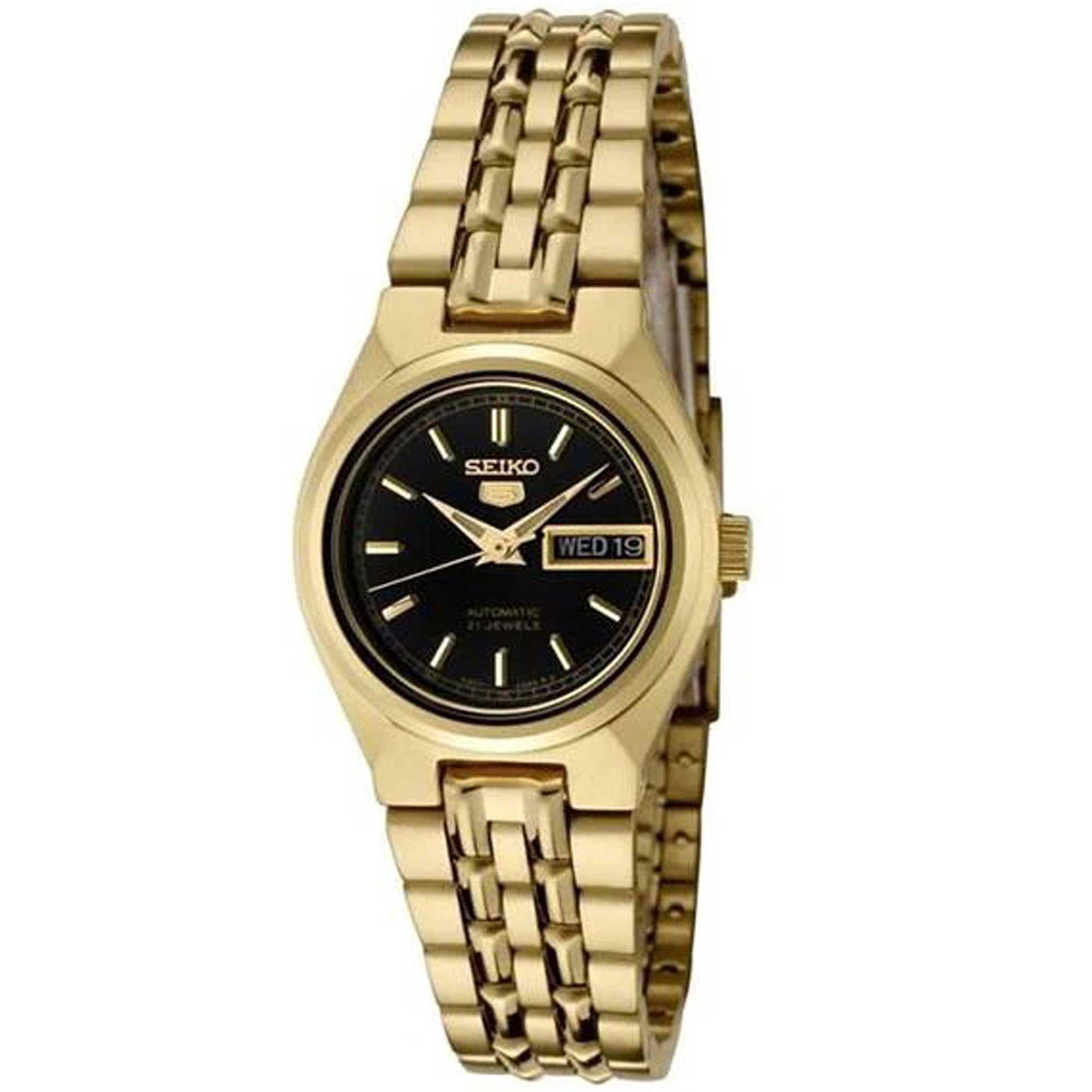 Seiko Women's Automatic Watch - 5 Sports Black Dial Yellow Gold ...