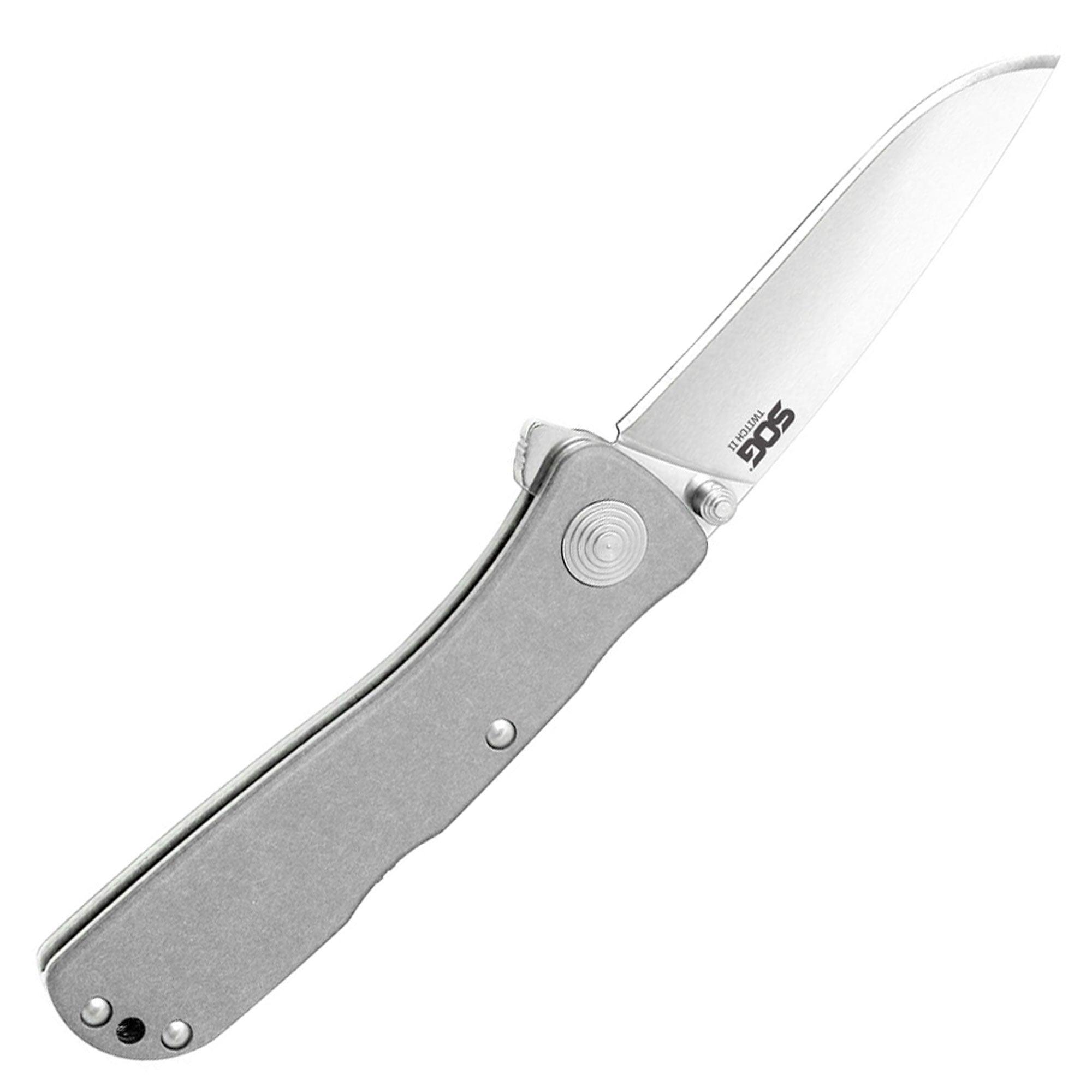 SOG Knife - Twitch II Steel Blade Grey Anodized Aluminum Handle Foldin