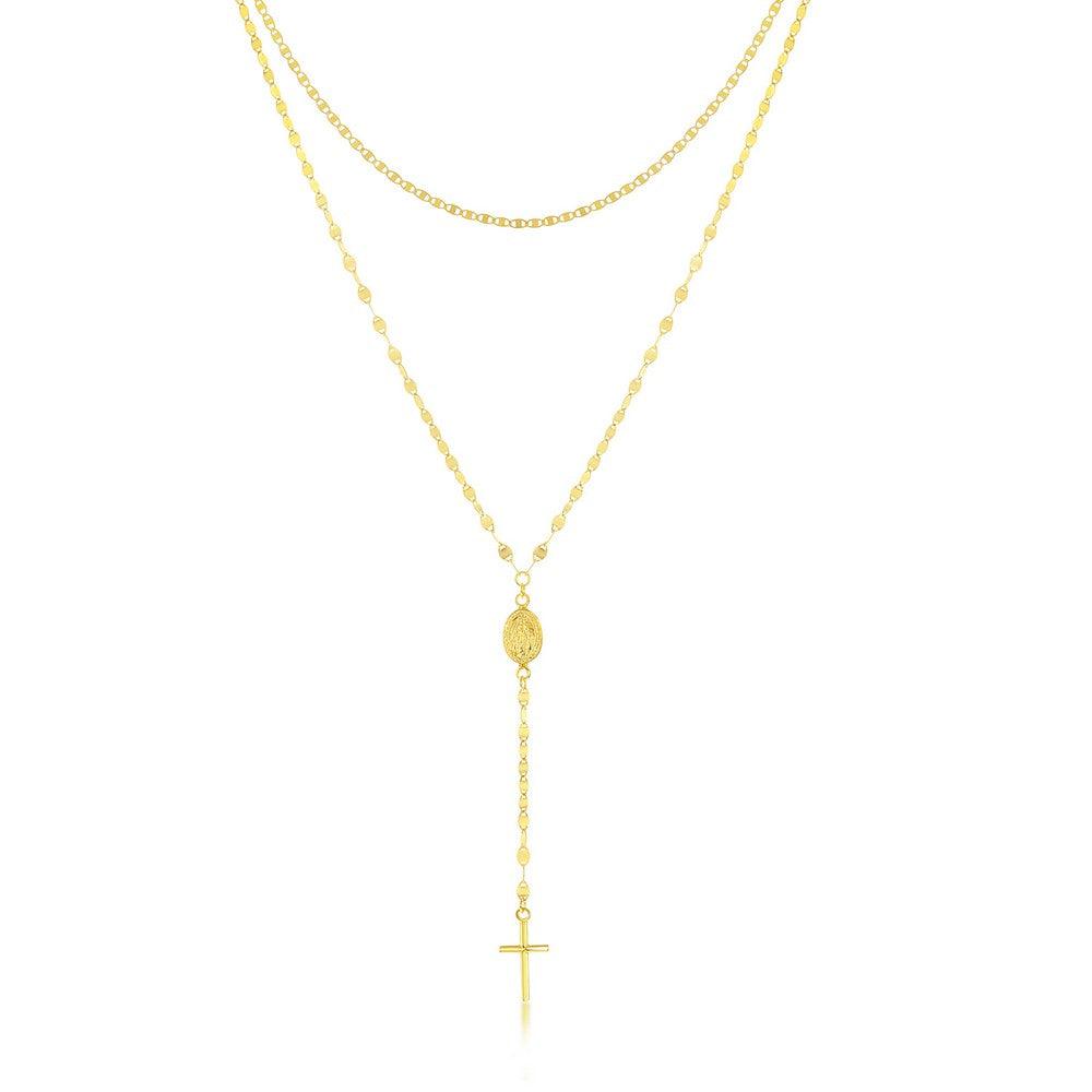 Sterling Silver Gold Plated Mirror and Mariner Rosary Chain