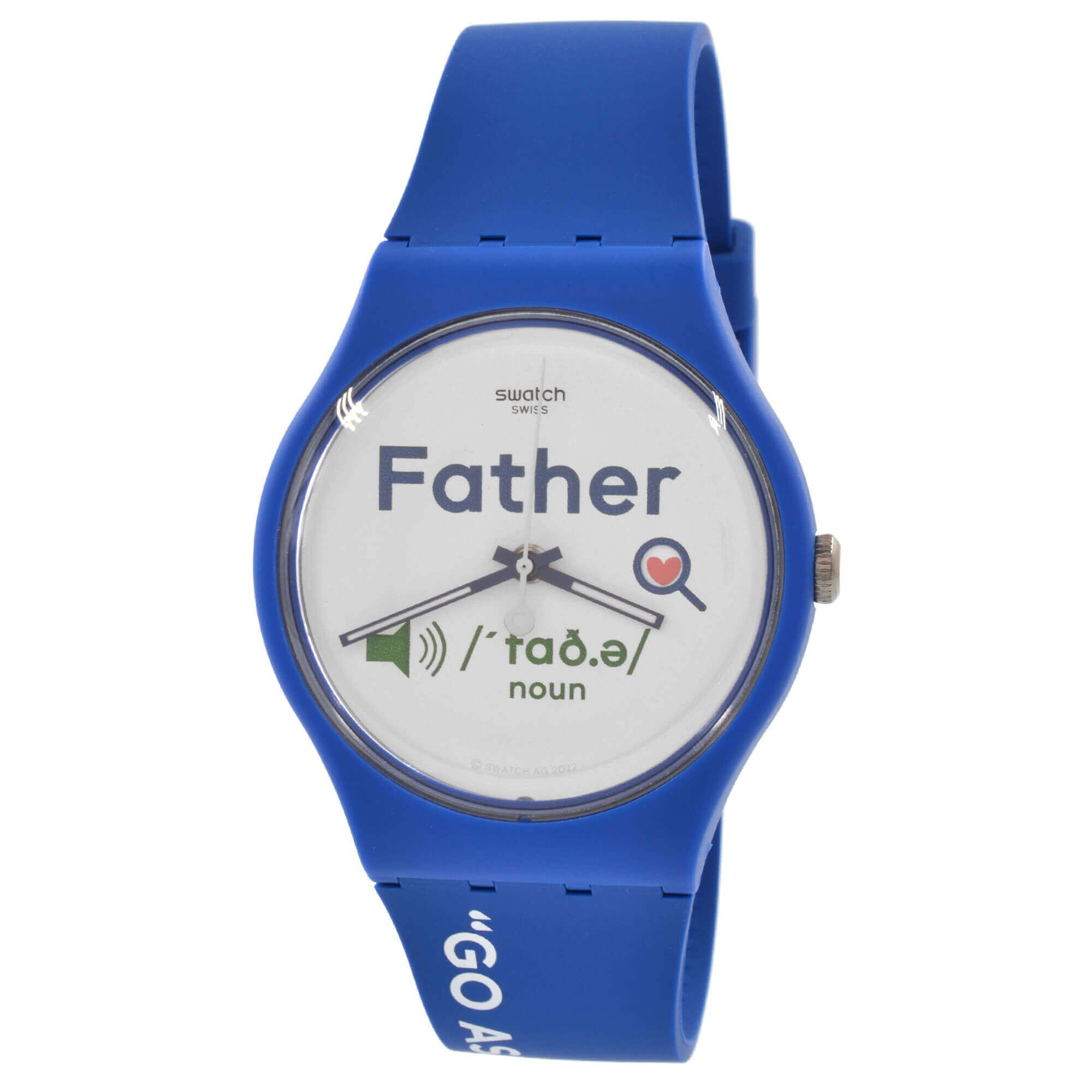 Swatch Men's Watch - All About Dad White Dial Blue Silicone Strap Quar