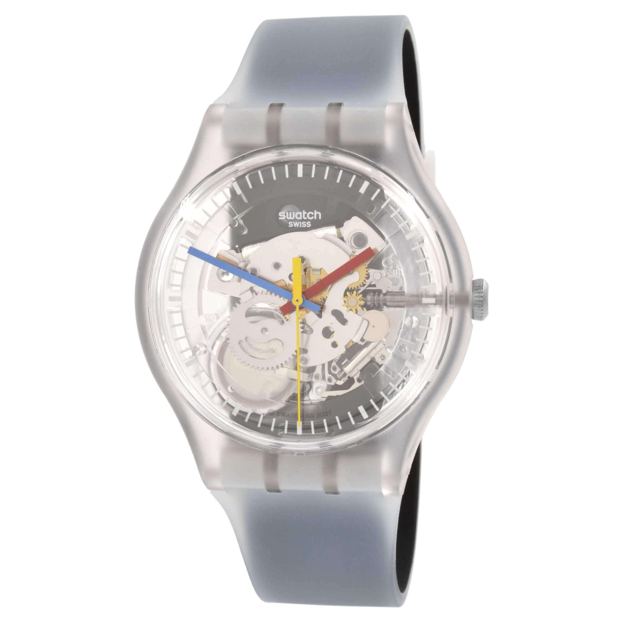 Swatch Unisex Watch - Monthly Drops Clearly Black Striped Silicone Str