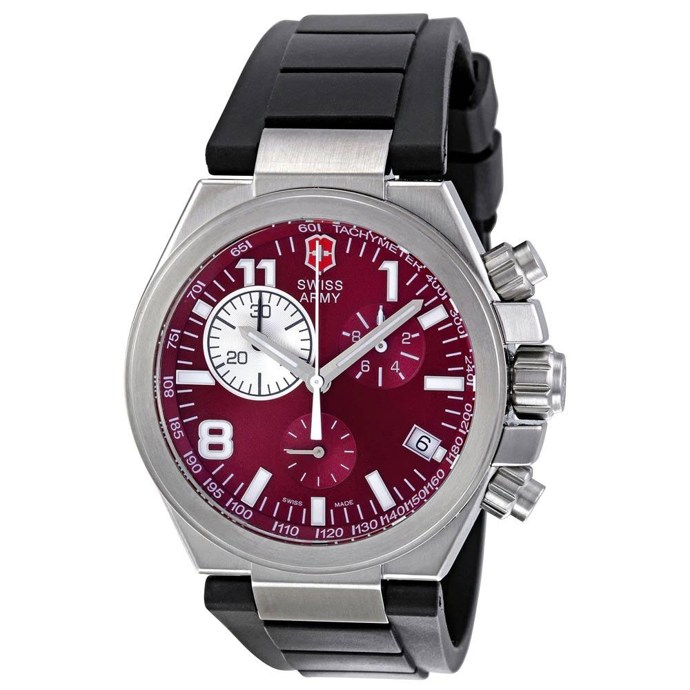 Swiss Army 241159 Men's Convoy Chronograph Burgundy Dial Black Rubber ...
