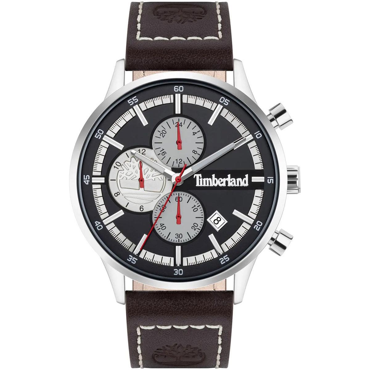 Timberland Men's Chronograph Watch - SS Case Dark Brown Leather Strap