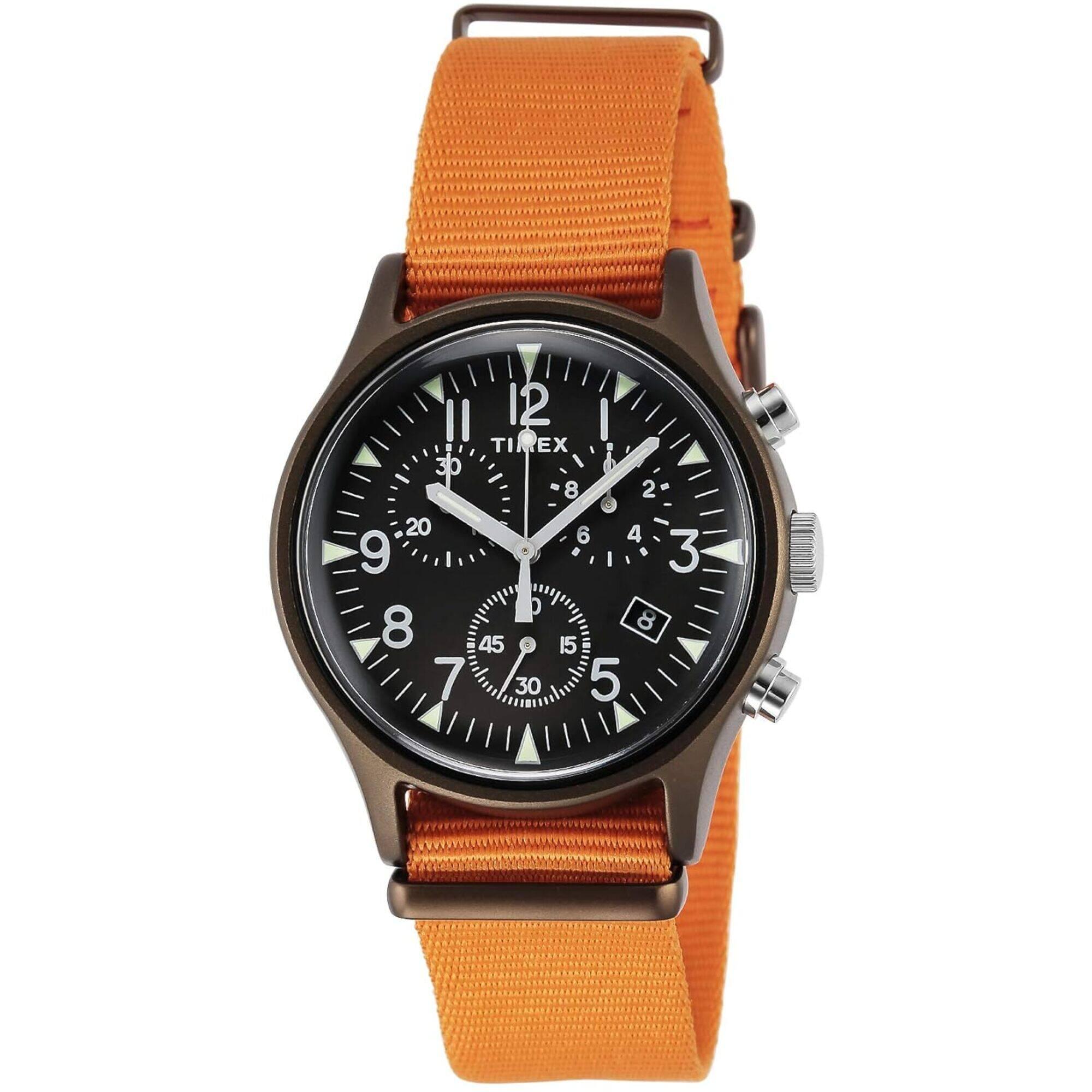 Timex Men's Watch - MK1 Quartz Chronograph Black Dial Orange Nylon Str