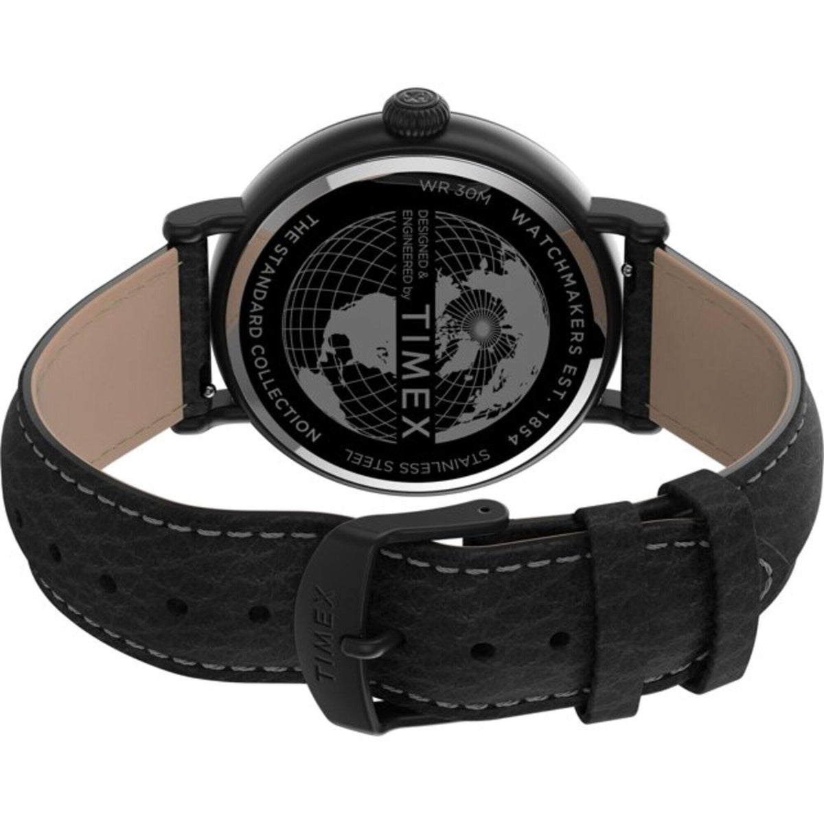 Timex Men's Watch - Standard Black Indiglo Light-Up Dial Leather Strap ...