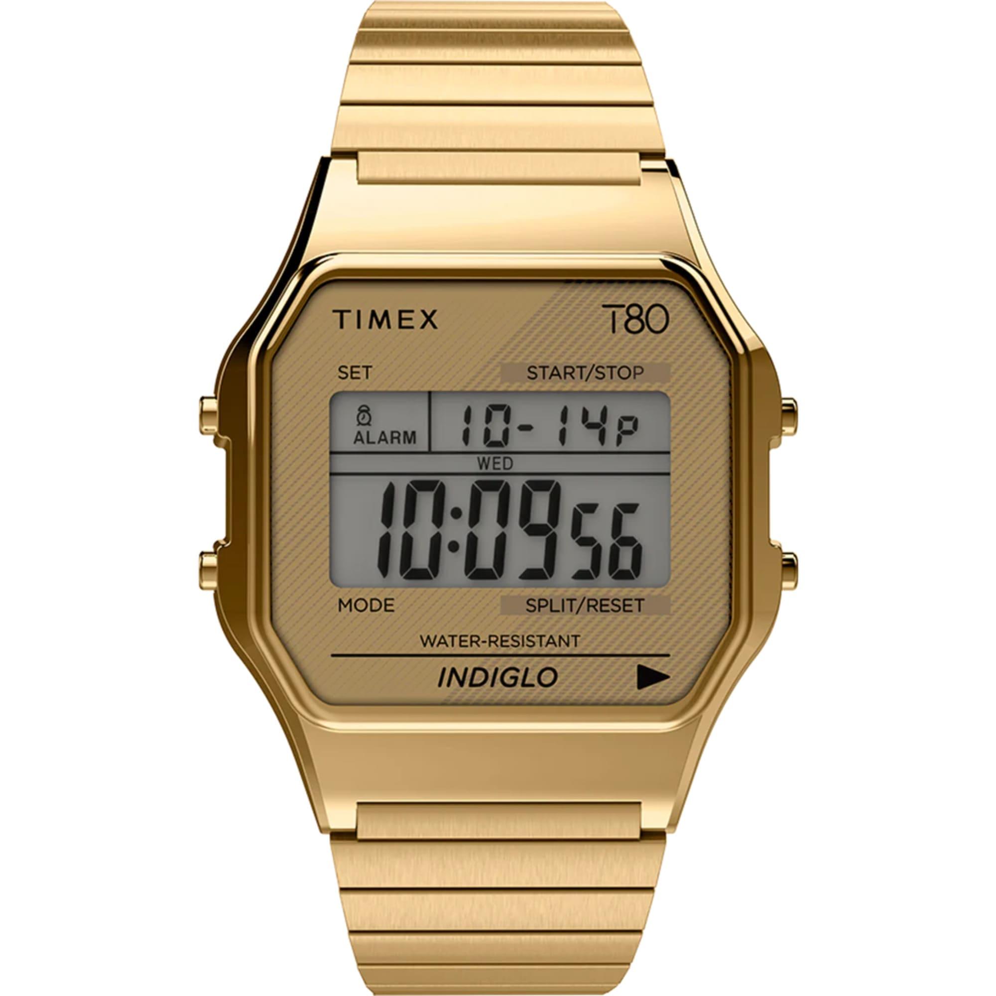 Timex Unisex Watch - T80 Grey Digi Dial Yellow Gold Steel Expansion ...