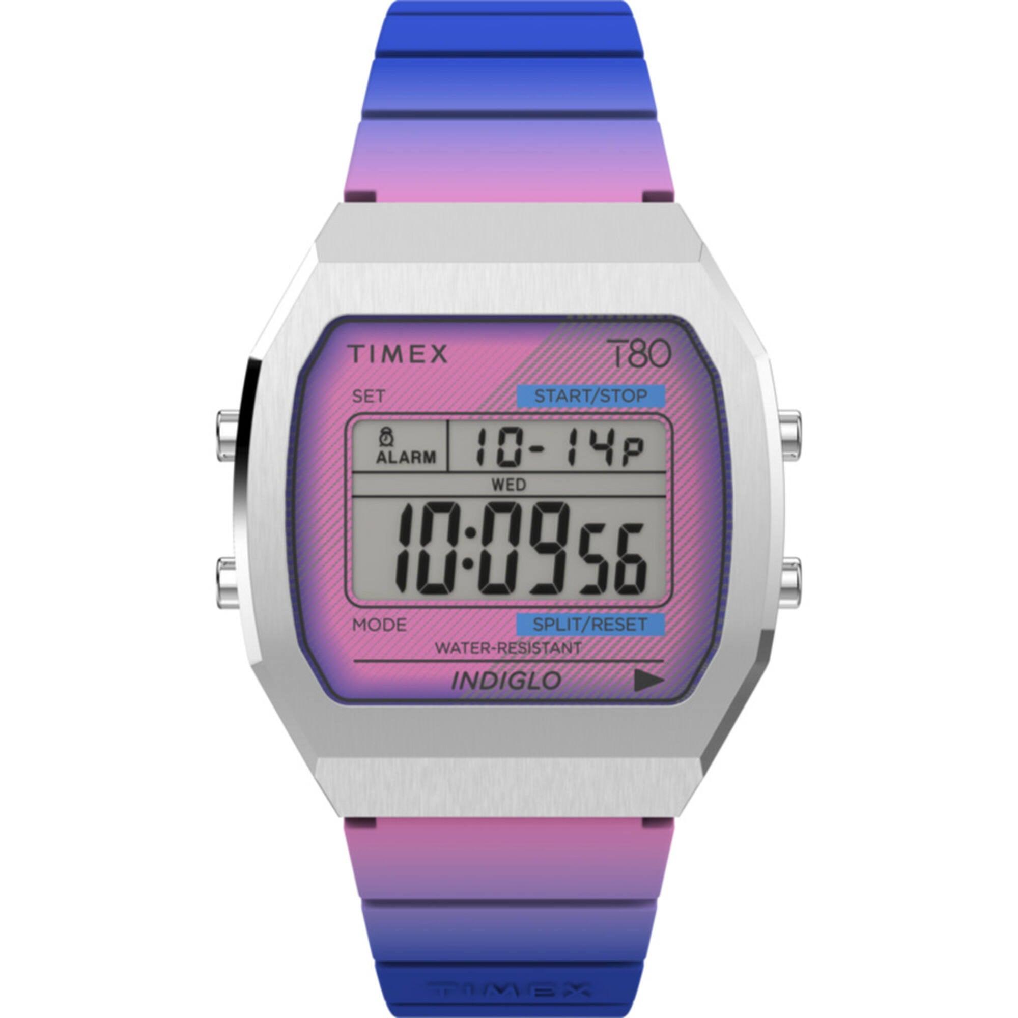 Timex Women's Digital Watch - T80 Date Display Purple and Grey Dial