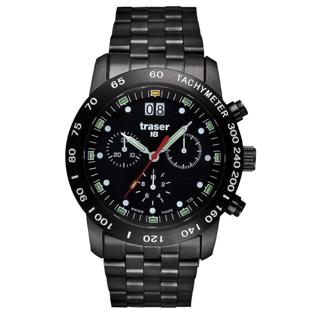 Traser 100254 Men's Classic Chrono Big Date Pro Black Dial Black IP ...