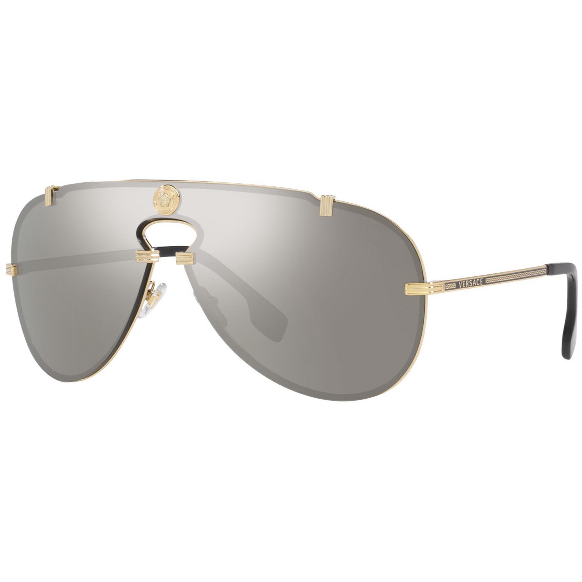 Versace Men's Sunglasses - Light Grey Mirrored Silver Lens Aviator | V