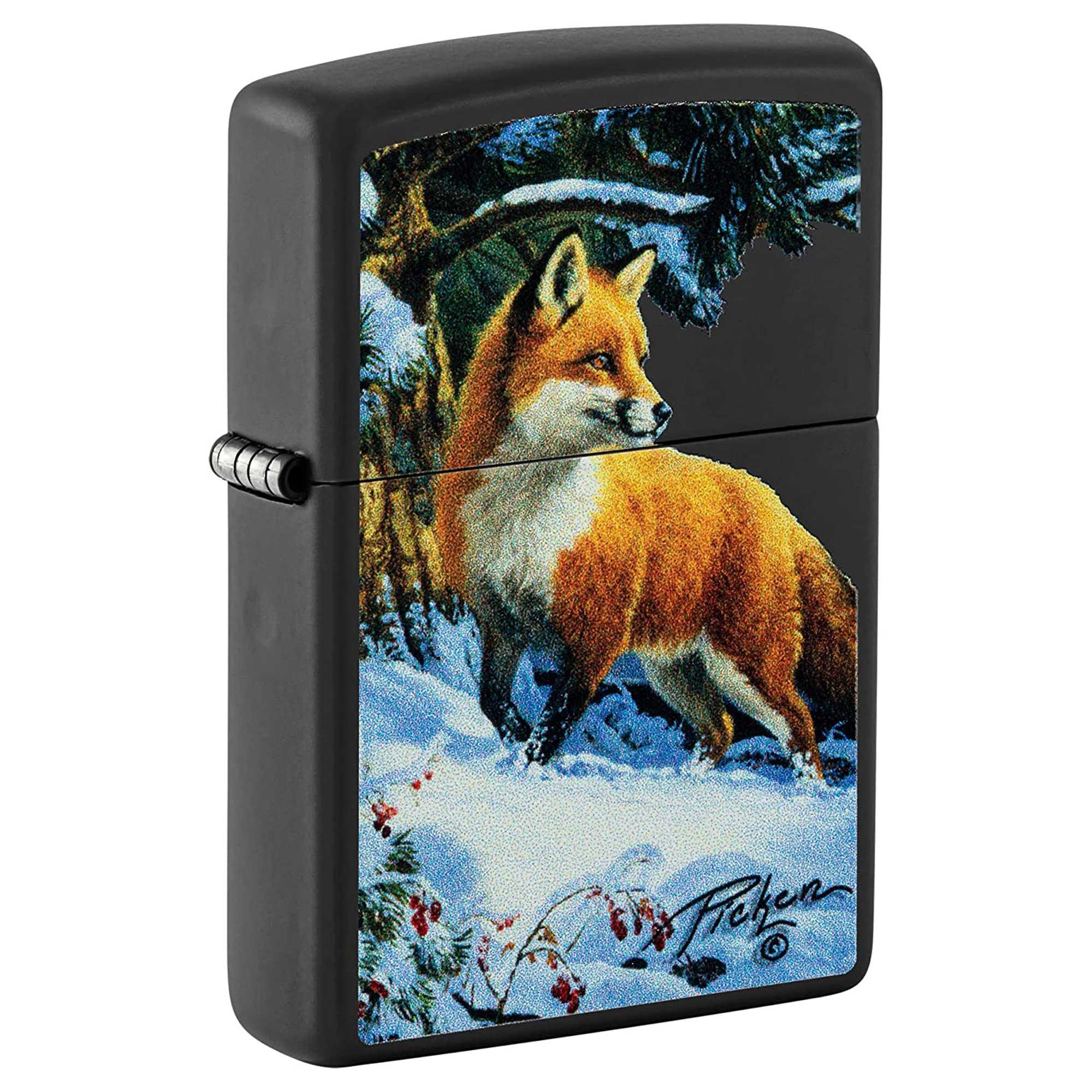 Zippo Windproof Lighter - Linda Pickens Fox Design Black Matte Metal F
